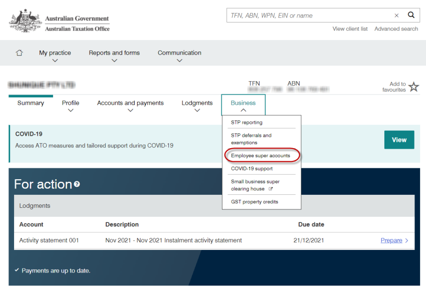 From The Business Tab Select Employee Super Accounts From The Business Tab Select Employee Super Accounts